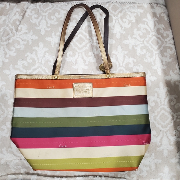 Coach | Bags | Coach Colorful Striped Tote Bag | Poshmark